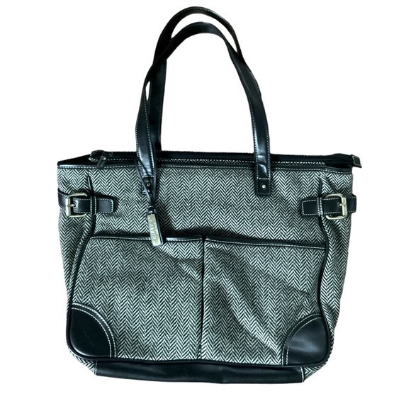 Chaps | Bags | Chaps Herringbone Tweed Large Toteshoulder Bag Black And ...